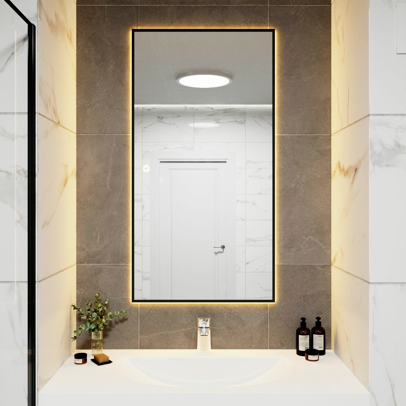 Зеркало с подсветкой в ванную сенсорное ONE MIRROR 130х40см. Черное