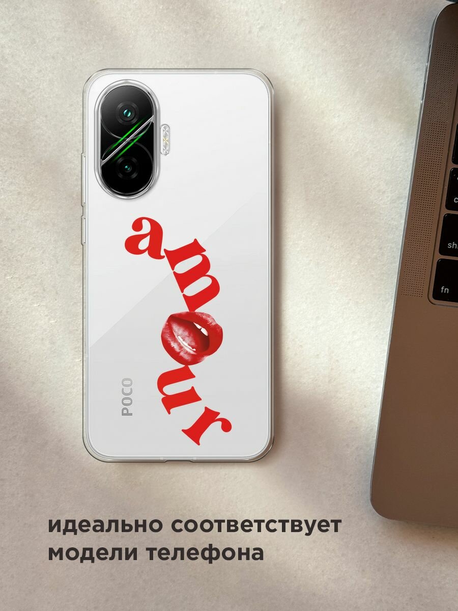 Чехол на Poco F7 / Поко F7 с принтом "Amour lips - 14 февраля", прозрачный — фото 1