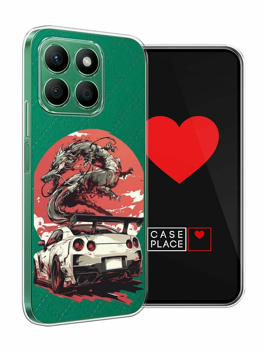 Чехол на Honor X8B / Хонор X8B с принтом "Car and dragon", прозрачный — фото 1