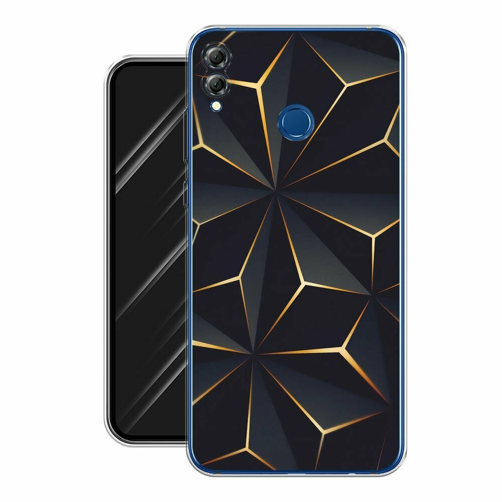 Силиконовый чехол на Honor 8X / Хонор 8Х с принтом "Черные полигоны" — фото 1