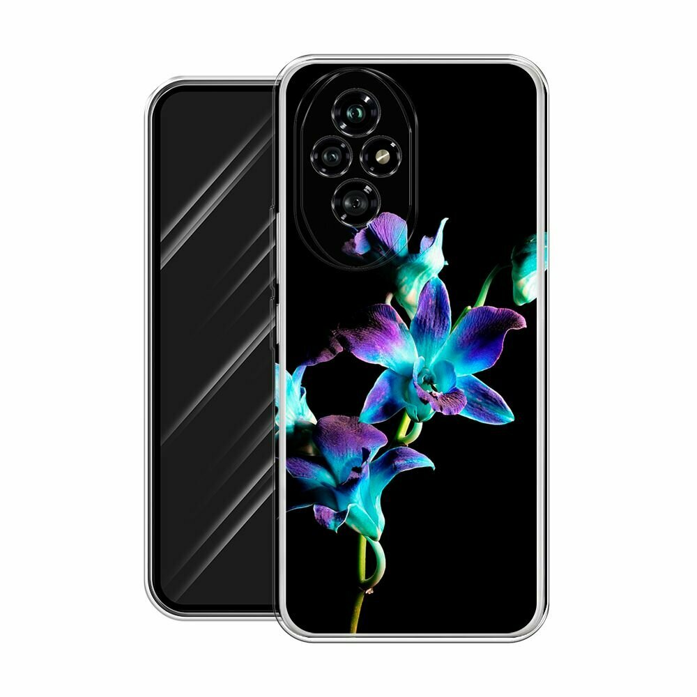 Чехол на Honor 200 / Хонор 200 с принтом "Синий цветок на черном" — фото 1