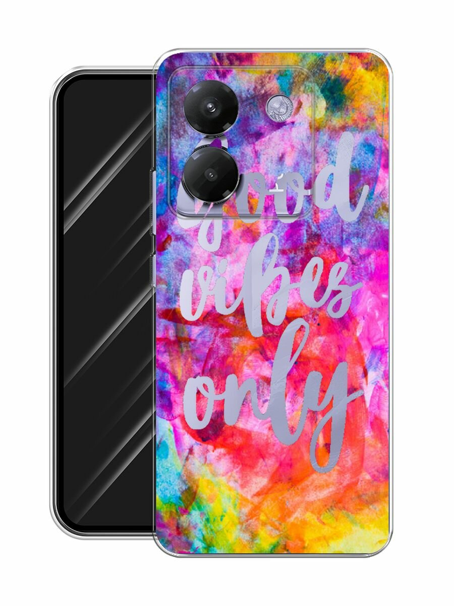 Чехол на Poco M7 Pro / Поко М7 Про с принтом Good vibes only радуга, прозрачный — фото 1