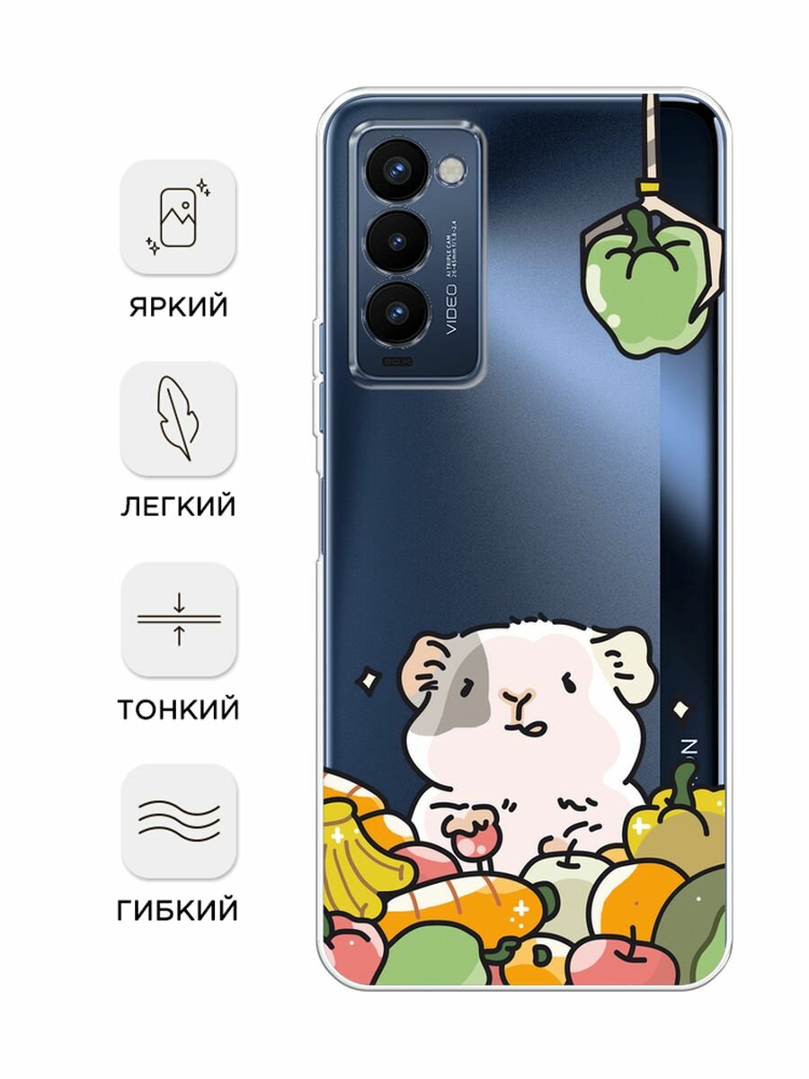 Чехол на Tecno Camon 18P / Техно Камон 18Р с принтом "Пирующая морская свинка", прозрачный — фото 1