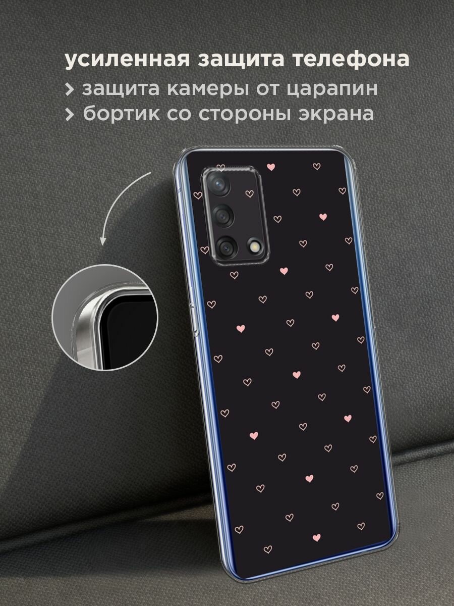 Чехол на Oppo A74 / Оппо A74 с принтом "Черный фон и сердечки" — фото 1