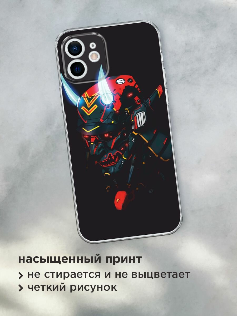 Чехол на Apple iPhone 12 mini / Айфон 12 Мини с принтом "Неоновый самурай" — фото 1