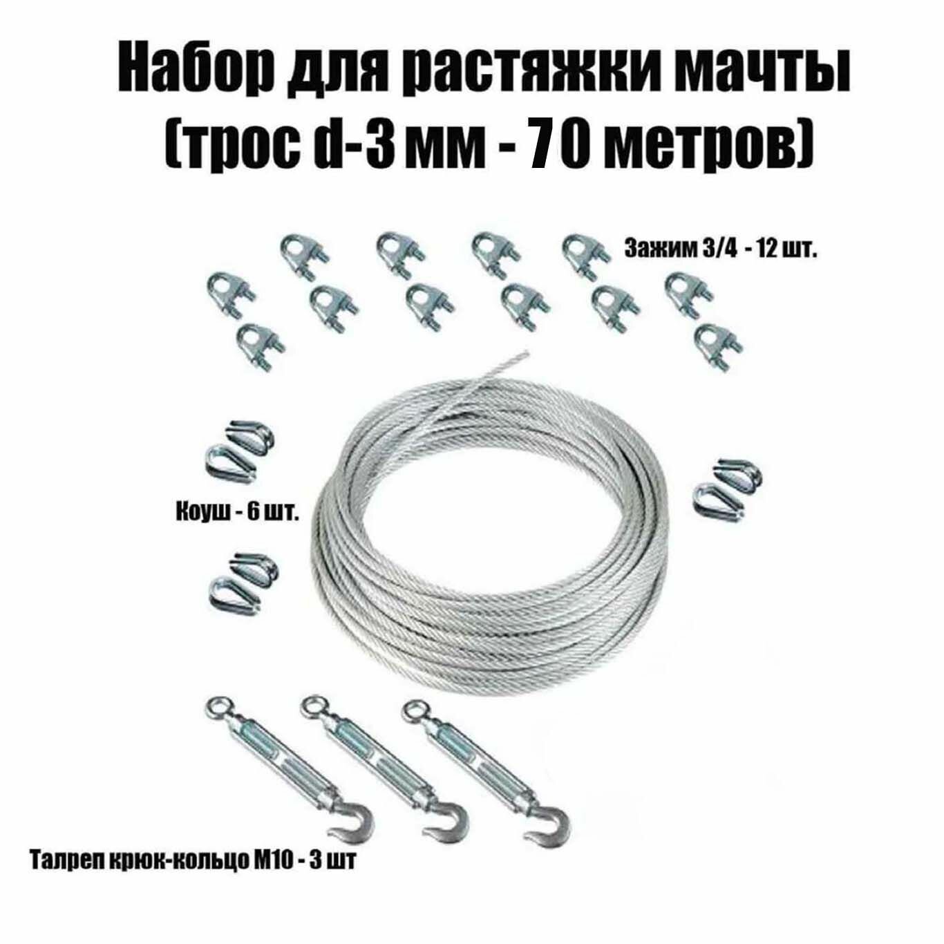 Набор для растяжки мачты (трос d-3 мм - 70 метров) Крепление для антенныwf