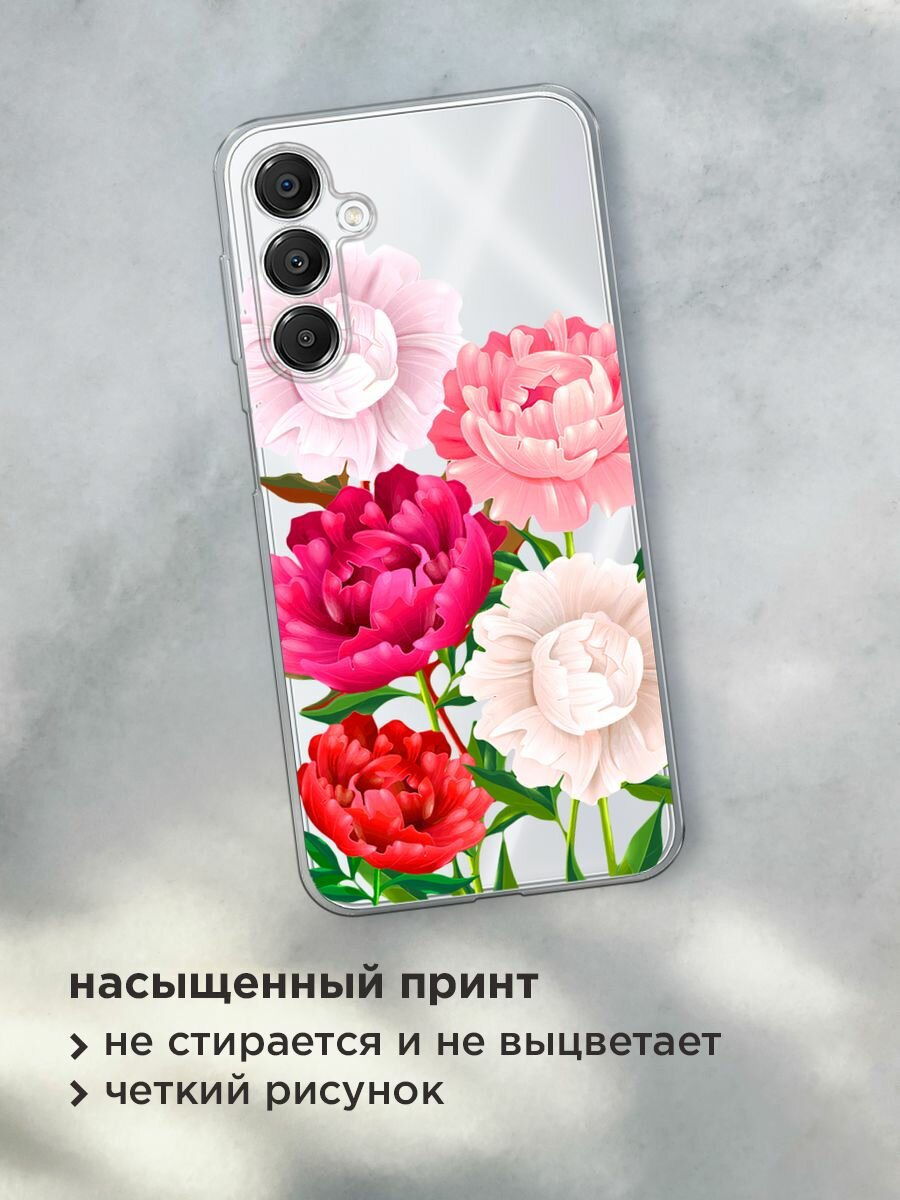 Чехол на Samsung Galaxy A16 / Самсунг А16 с принтом "Большие пионы", прозрачный — фото 1
