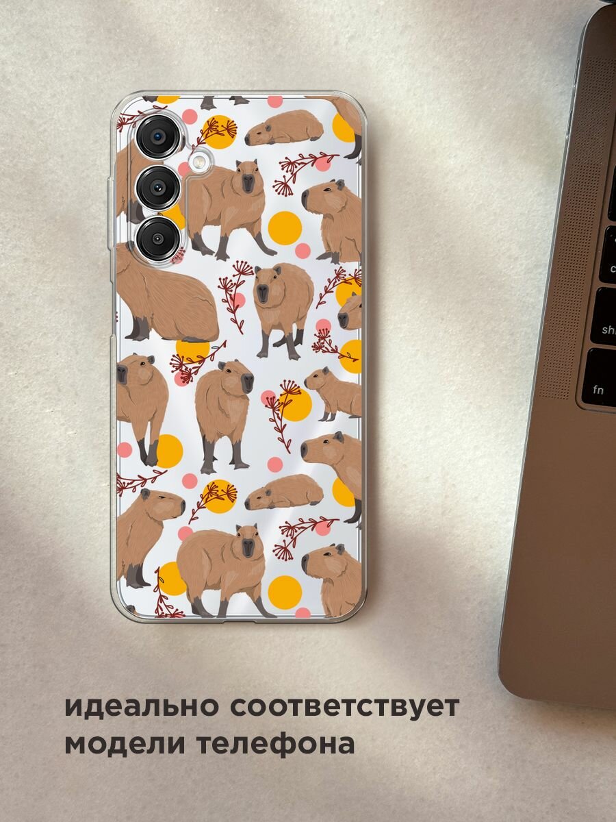 Чехол на Samsung Galaxy A16 / Самсунг А16 с принтом "Капибара паттерн", прозрачный — фото 1