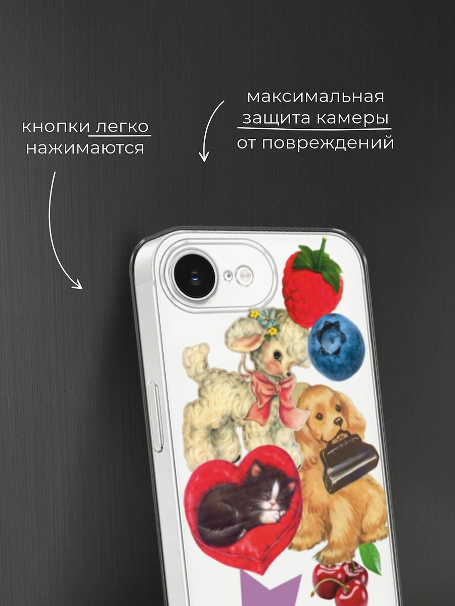 Чехол на Apple iPhone 16e/17e / Айфон 16е/17e с принтом "Милые стикеры", прозрачный — фото 1