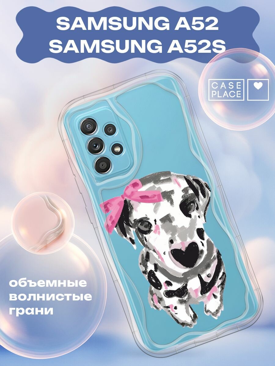 Чехол на Samsung Galaxy A52/A52s / Самсунг А52/A52s с принтом "Далматинец с бантиком 3"