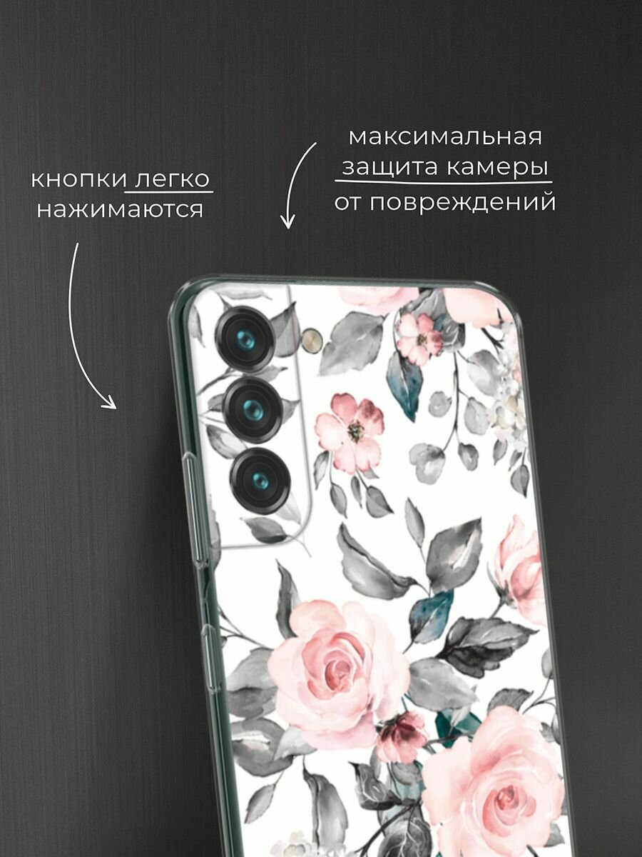 Чехол на Samsung Galaxy S22 / Самсунг Галакси S22 с принтом "Розы на белом" — фото 1