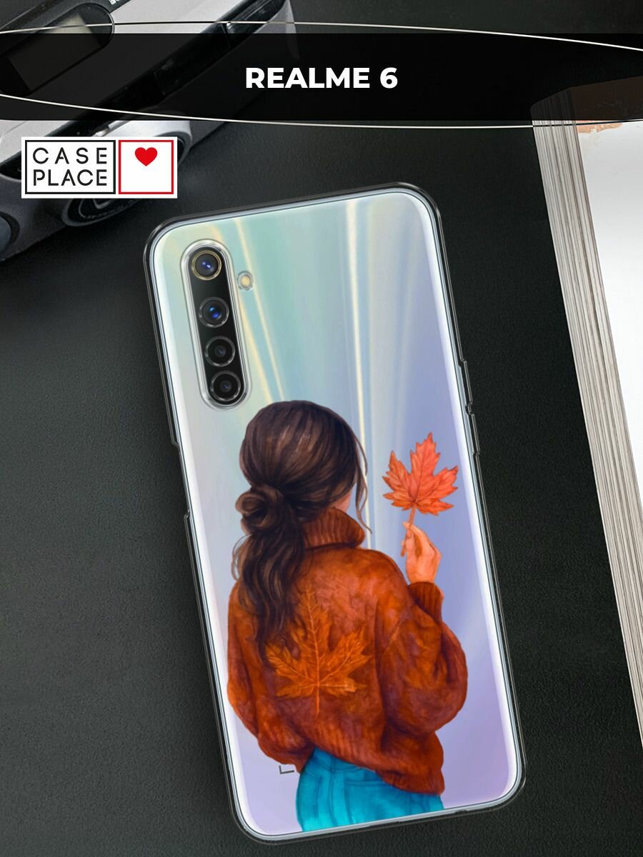 Чехол на Realme 6 / Реалми 6 с принтом "Девушка с опавшим листом", прозрачный