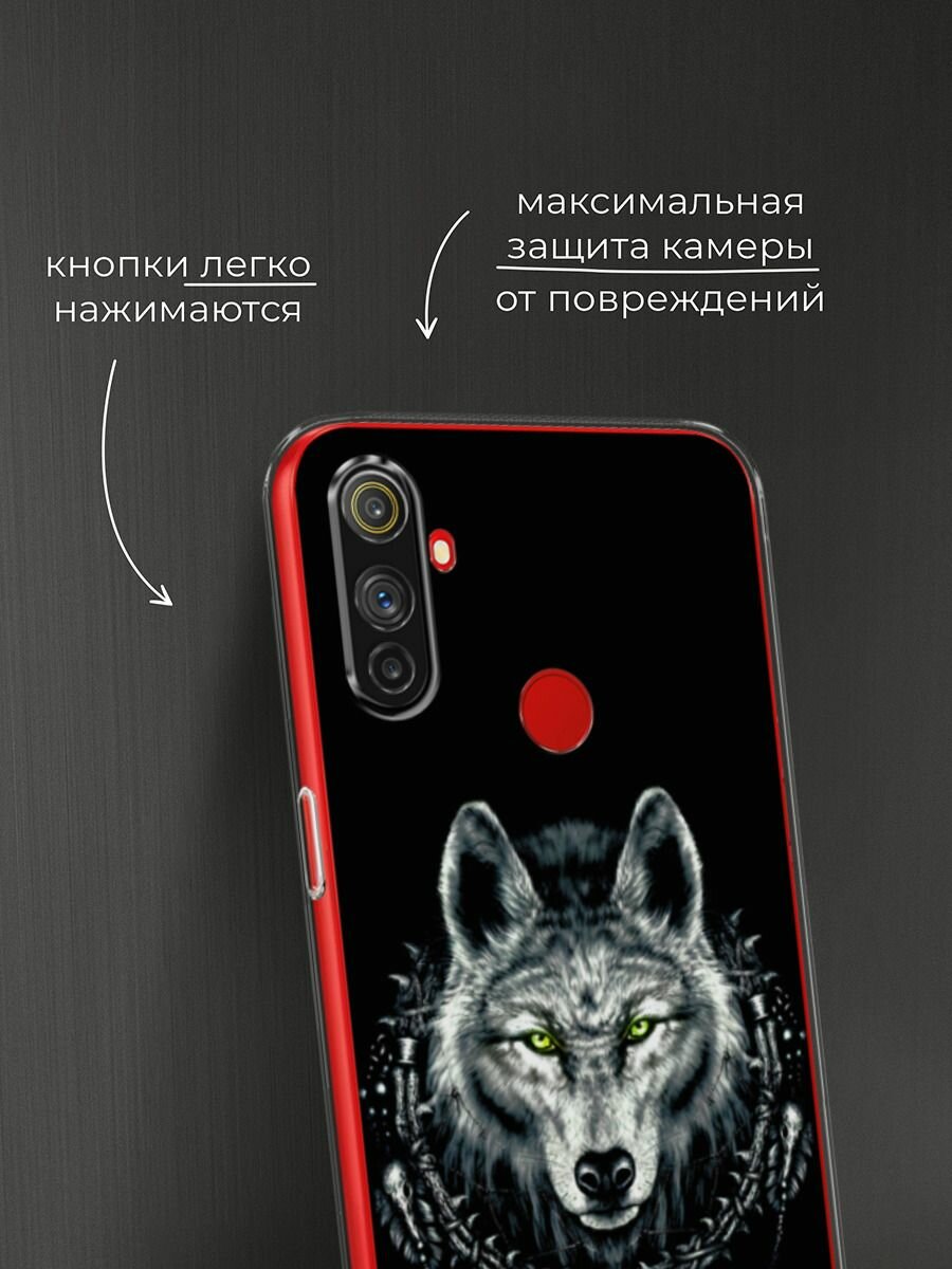 Силиконовый чехол на Realme C3 / Реалми C3 с принтом "Волк оберег" — фото 1
