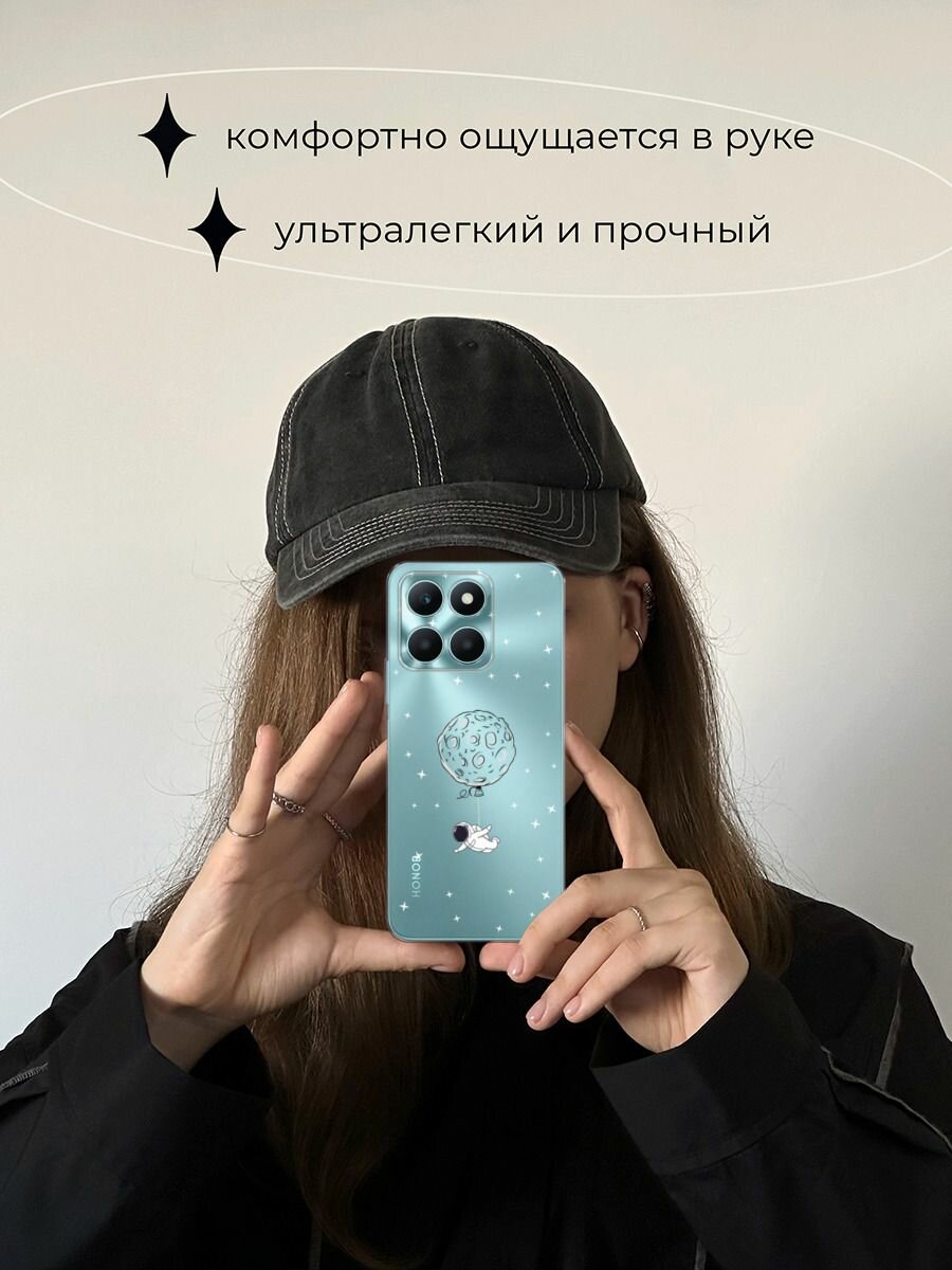 Чехол на Honor X6A / Хонор X6A с принтом "Лунный полет", прозрачный — фото 1