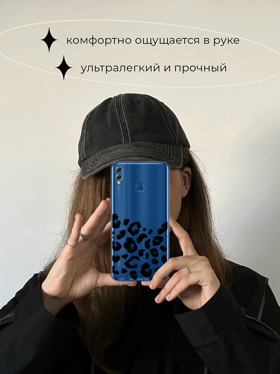 Чехол на Honor 8X / Хонор 8Х с принтом "Окрас леопарда фон черный", прозрачный — фото 1