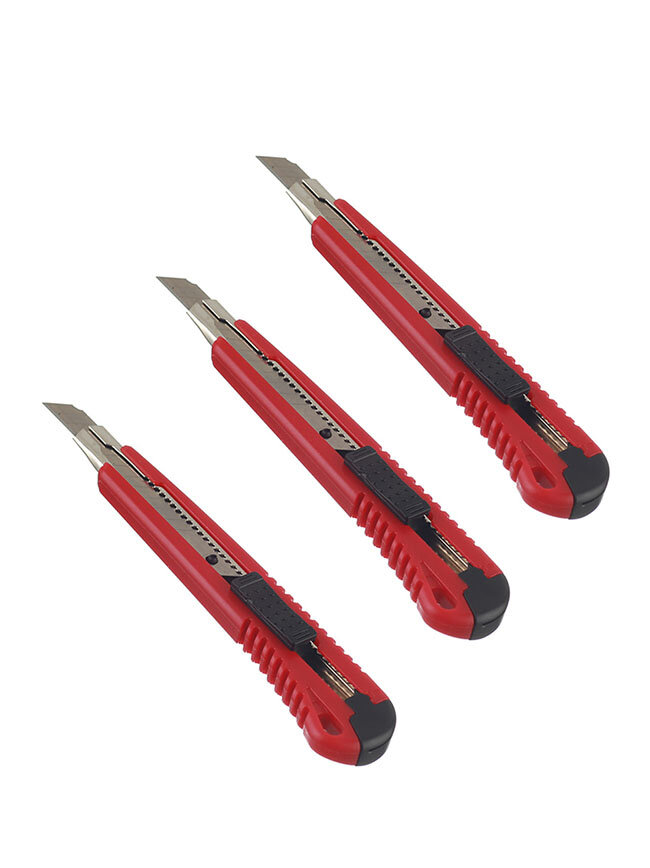 Нож строительный 9 мм с ломающимся лезвием пластиковый корпус (3 шт.)