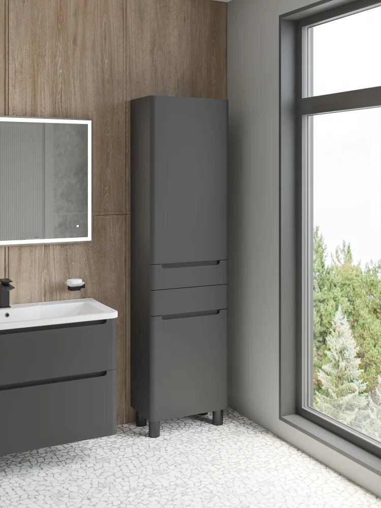Шкаф-пенал для ванной STWORKI Монтре 50 50 см, серый, матовый, с ящиком, с дверками, из МДФ
