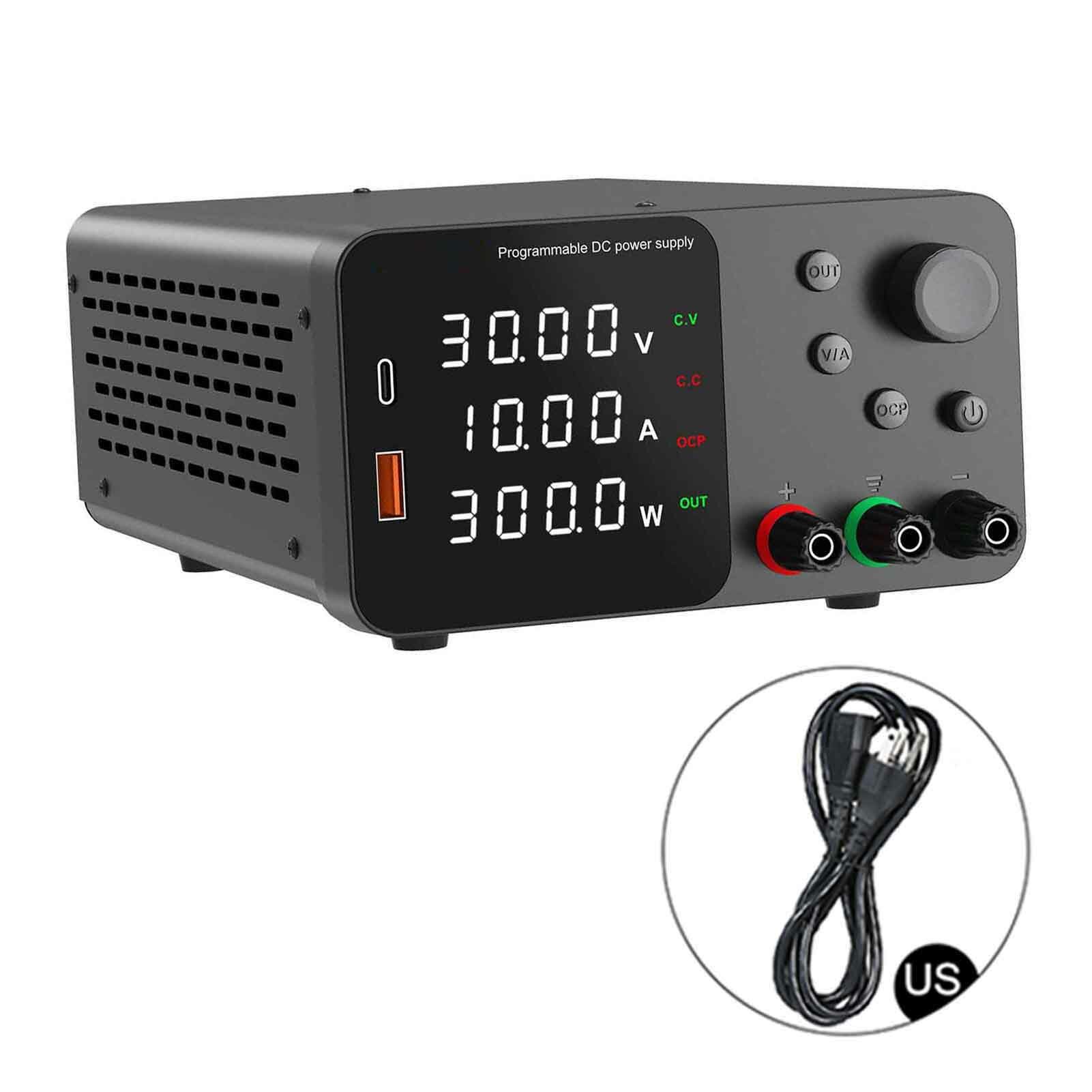 Регулируемый блок питания постоянного тока WANPTEK 30 В 10 А, настольный, с 4-разрядным светодиодным дисплеем, регулируемым энкодером, ручкой настройки, кнопкой включения/выключения выхода.