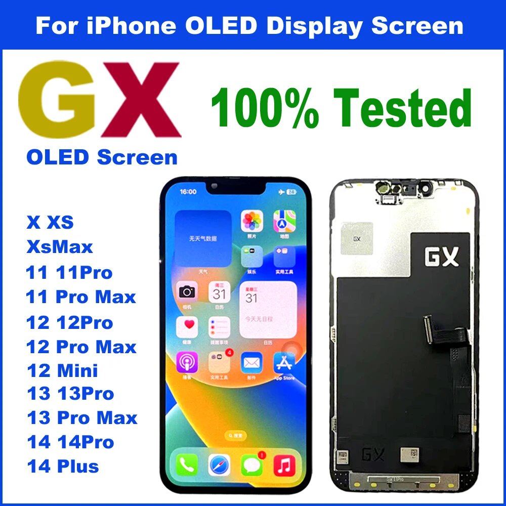 GX OLED-дисплей для iPhone 14 15 Pro Max Screen X 11 12 13 Pro Max 12, мини-ЖК-дисплей с цифровым преобразователем сенсорного экрана в сборе, запасная часть GX-OLED-14 Pro Max