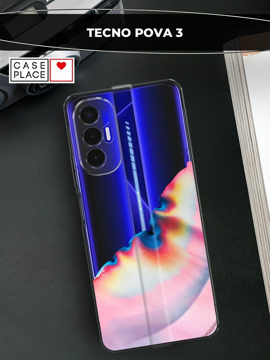 Чехол на Tecno Pova 3 / Текно Пова 3 с принтом Розовая акварель, прозрачный