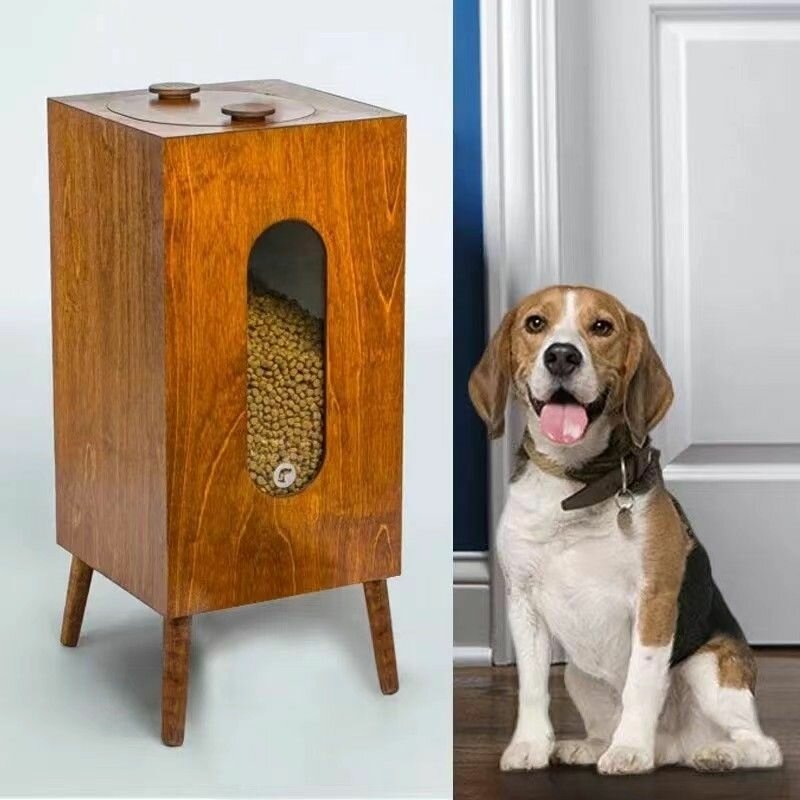 Контейнер для корма 20кг | Для кошек и собак | Пищевой пластик + дерево| Простое кормление|Влагостойкий