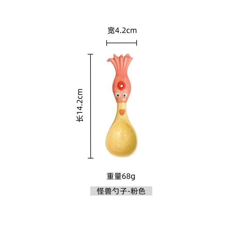 Керамическая ложка с ручной росписью в виде монстра, милая ложка для супа и еды для детей и младенцев, очаровательная ложка с подглазурной росписью в мультяшном стиле.