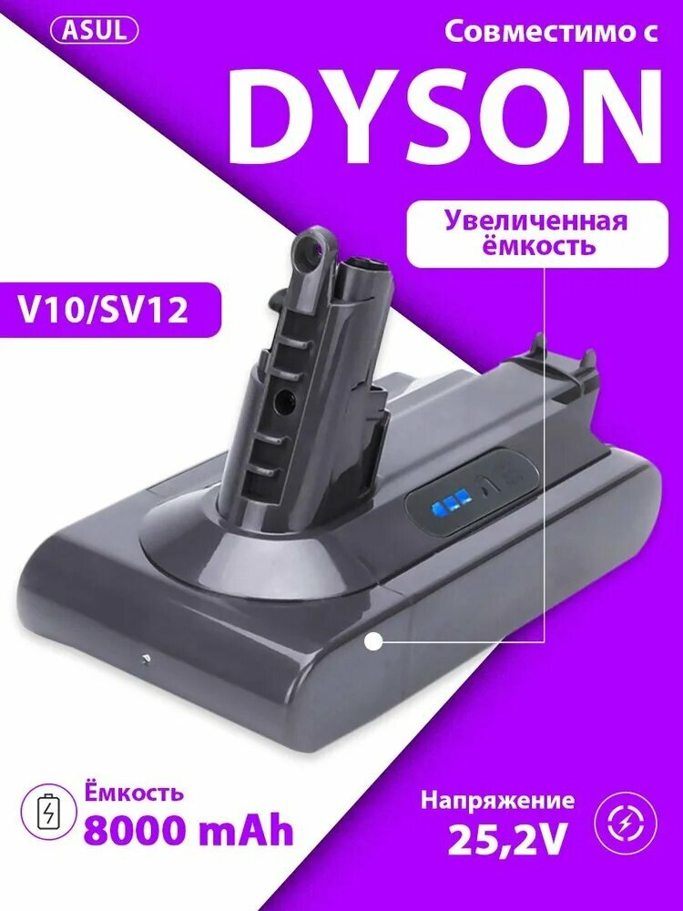 Сменный аккумулятор (акб) для беспроводного вертикального пылесоса Dyson (Дайсон) Dyson SV12/V10 Animal/V10 Motorhead/V10 Absolute/V10 Fluffy (25.2V, 8000mAh)