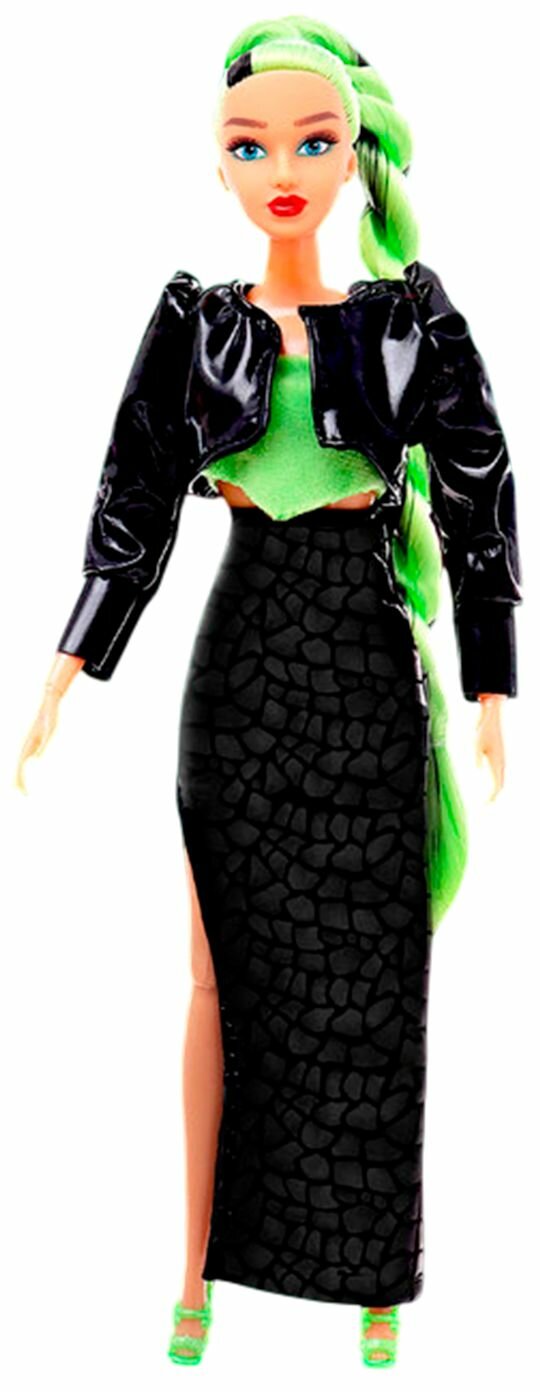 Детская модельная кукла "Fancy дива" в стильном наряде, шарнирная с подвижными руками, пластиковая куколка для девочки, длинные зеленые волосы для причёсок, высота 29 см
