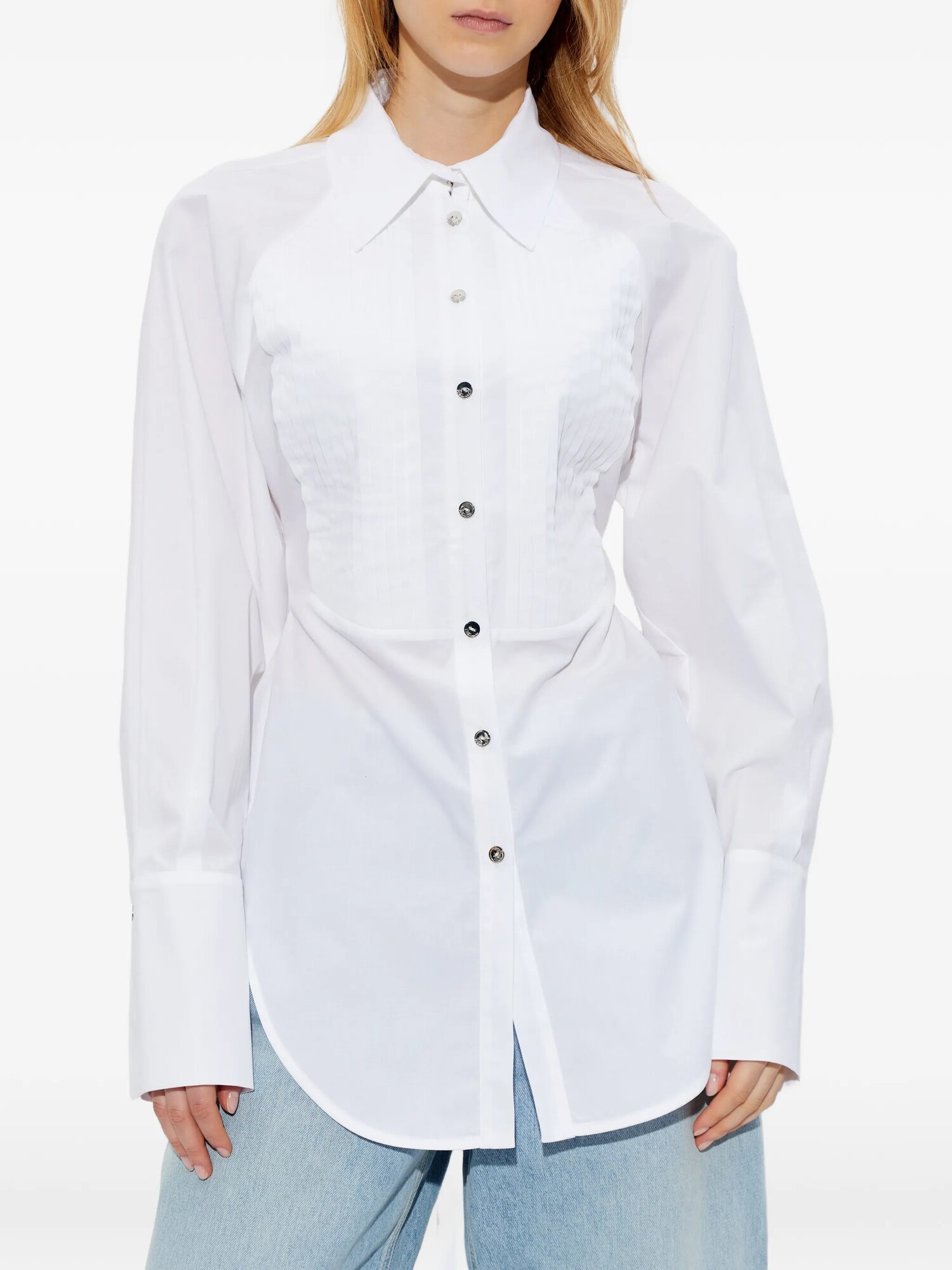 Рубашка Blumarine Pleated button shirt, размер 44, white — фото 1