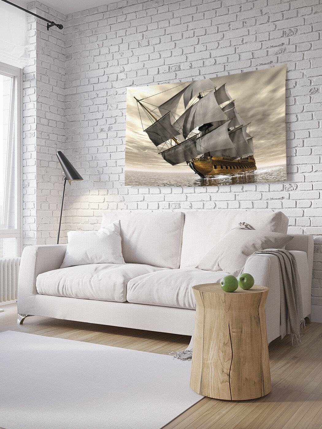 Горизонтальное фотопанно на стену JoyArty "Фрегат в океане", из ткани, 100х150 см