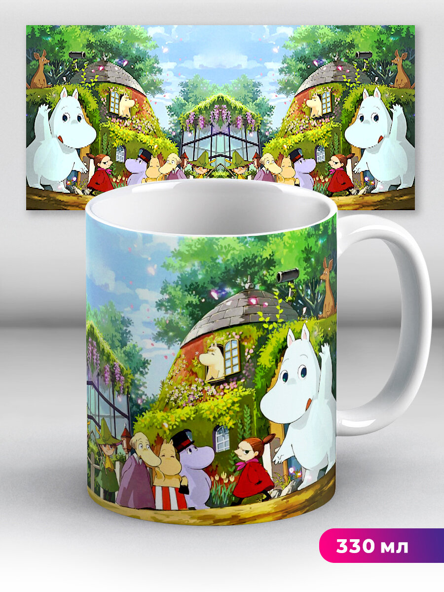 Кружка Муми Тролли Муми Тролль Moomin машет 330 мл, керамическая с ярким принтом, подходит для СВЧ