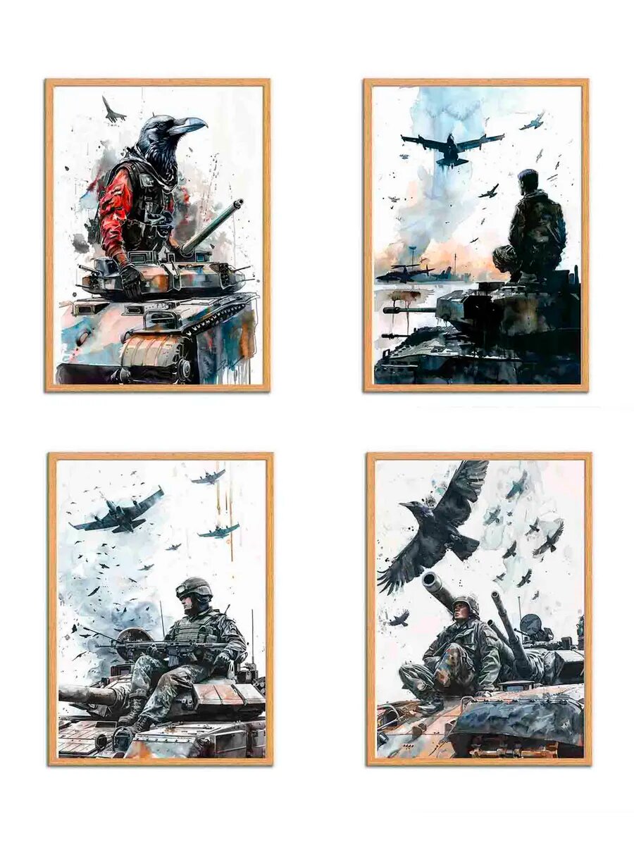 Птица ворон Солдат, 4 Плаката, 30x21см