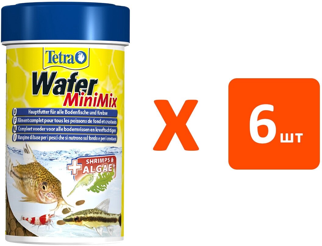 TETRA WAFER MINI MIX корм чипсы для донных рыб и ракообразных мелкие чипсы (100 мл х 6 шт)
