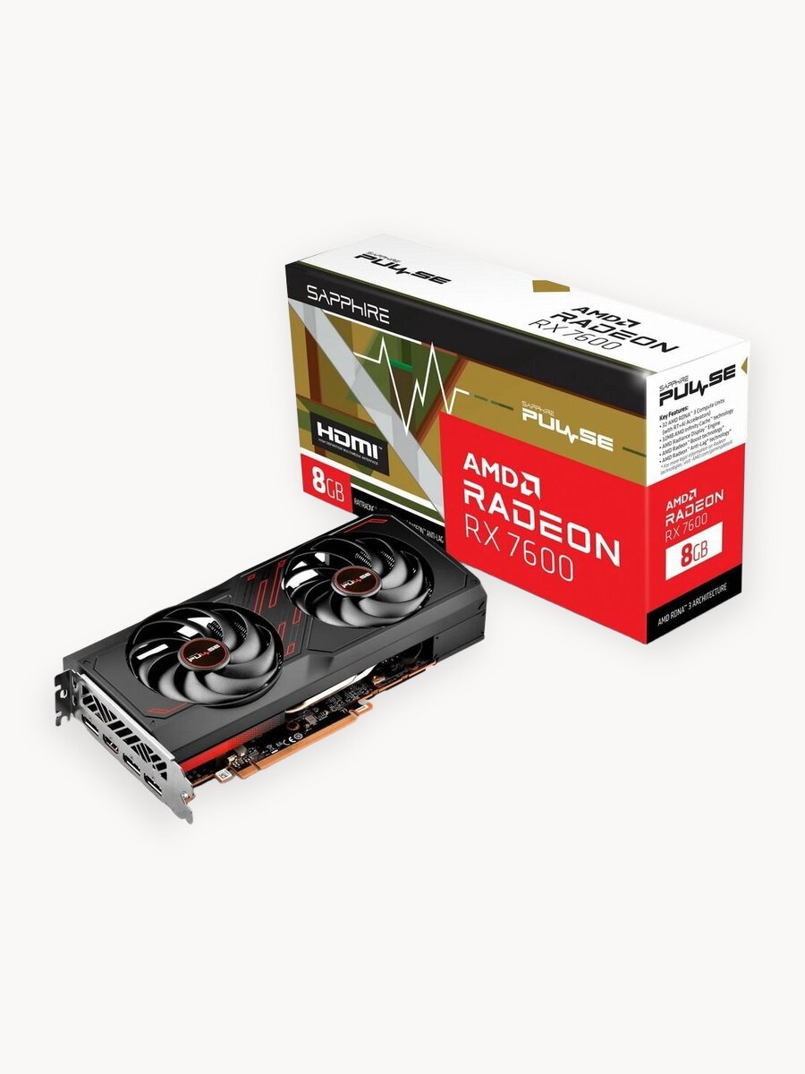 Видеокарта Sapphire RX7600 PULSE 8GB 128-bit GDDR6 HDMI 3xDP 2FAN RTL