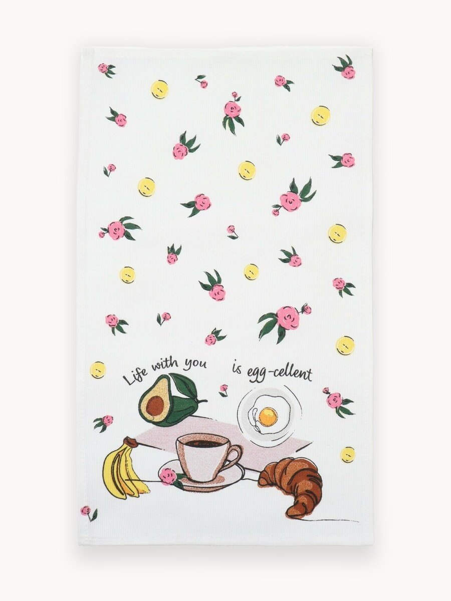 Полотенце кухонное 28х46, Доляна "Life with you" цвет белый, 100% хлопок