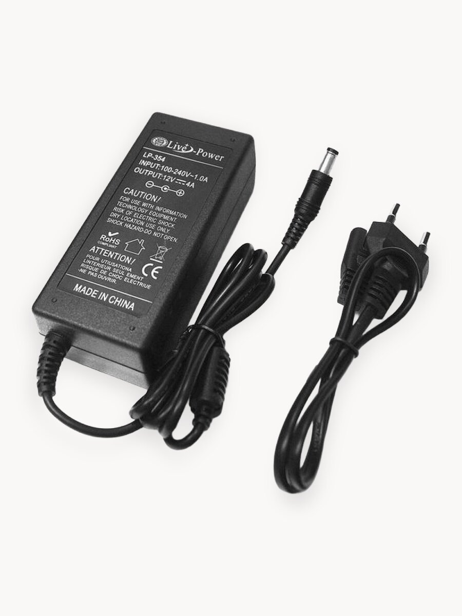 Блок питания 12V 4A (5.5*2.5) для светодиодных лент, LED линеек, насосов, видеонаблюдения