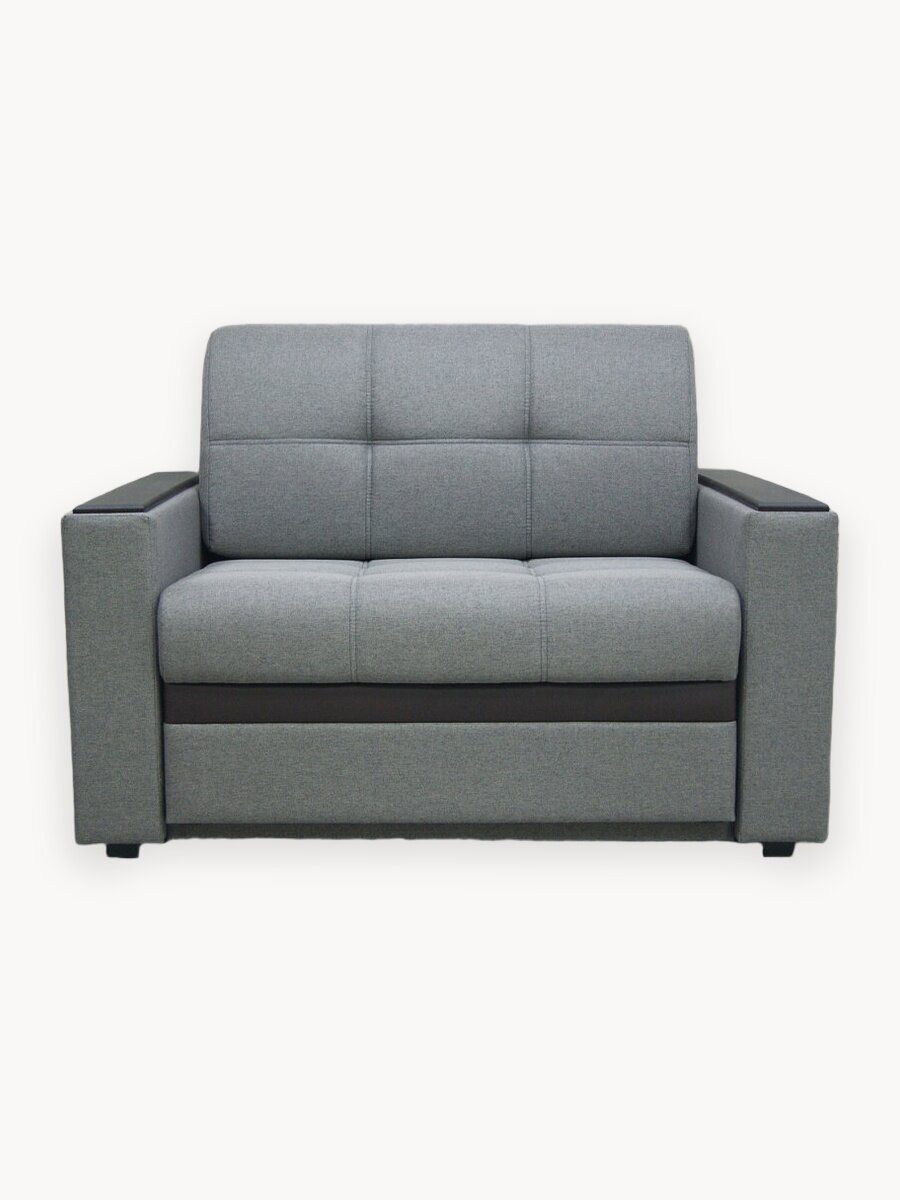 Прямой диван Атланта Мини 110 Серая Рогожка, выкатной, 143х90х80 см, с ящиком для белья