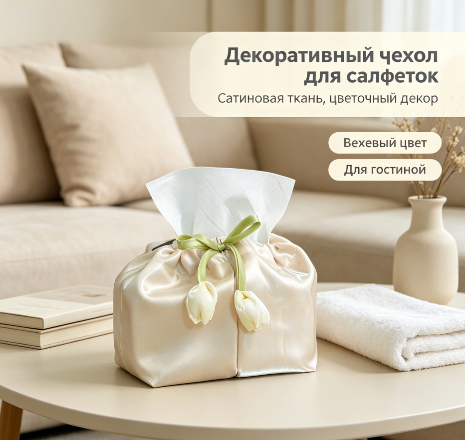 Шелковый чехол для салфеток с тюльпанами, декоративная тканевая сумка‑подставка для бумажных платков,