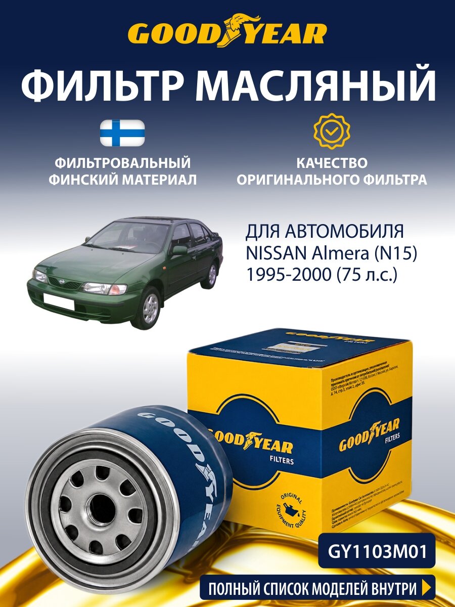 Фильтр масляный NISSAN Almera N15 (ниссан альмера n15 75 л. с.) 1995-2000