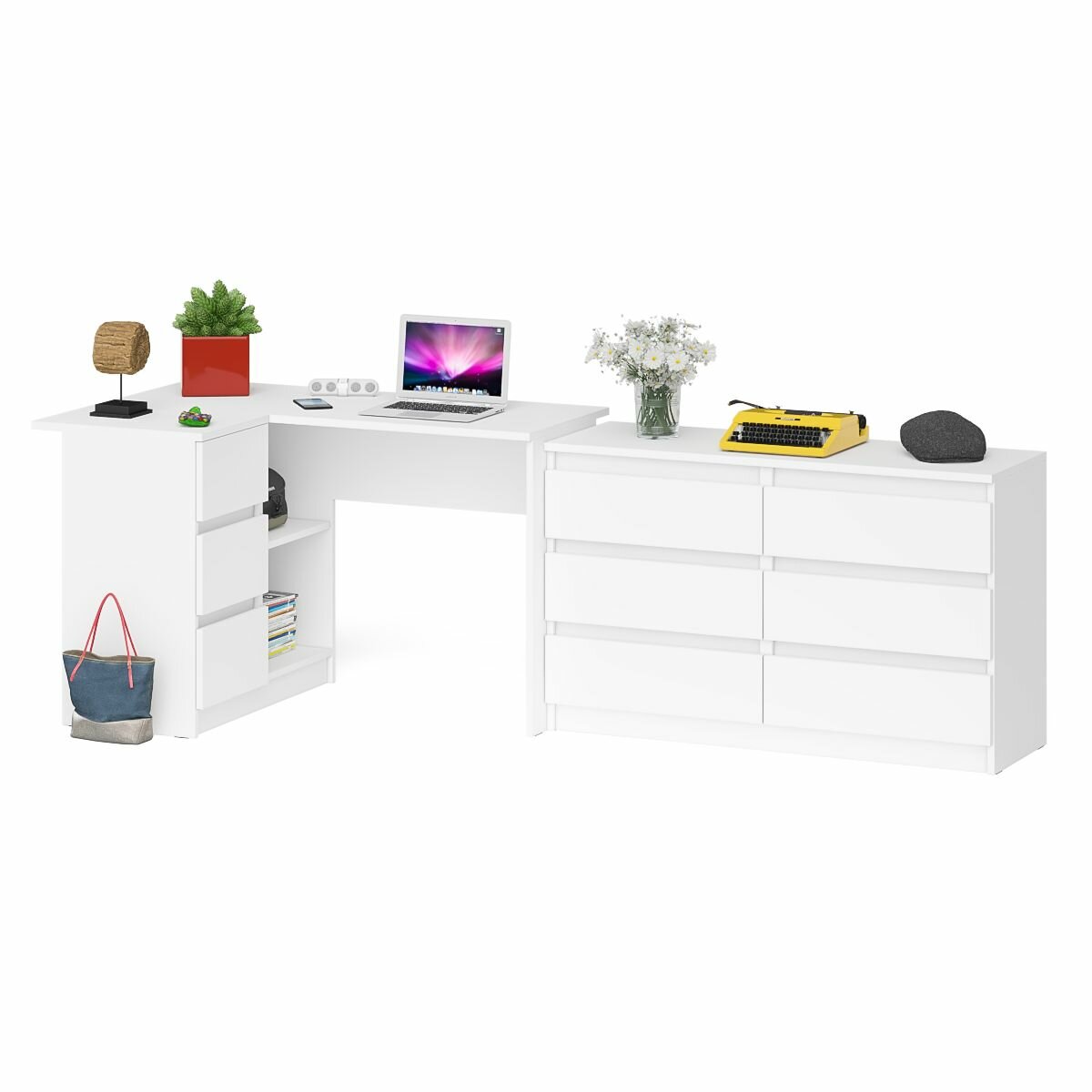 Угловой компьютерный стол для дома 245см белый Спасибо-Мебель