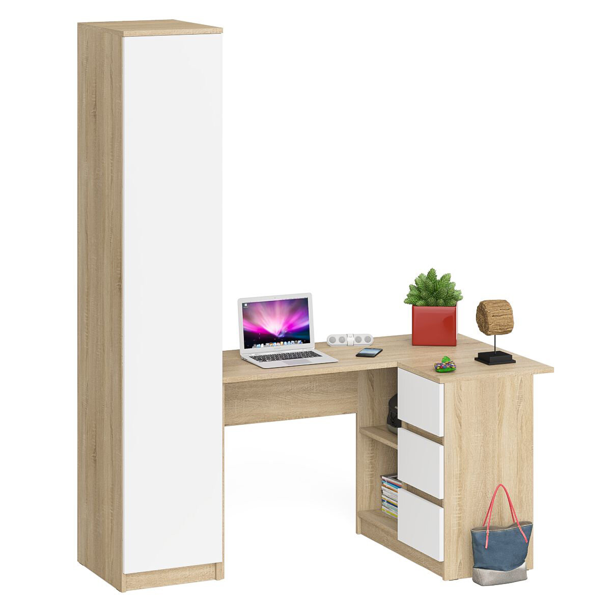 Угловой компьютерный стол для дома 165см дуб сонома/белый Спасибо-Мебель