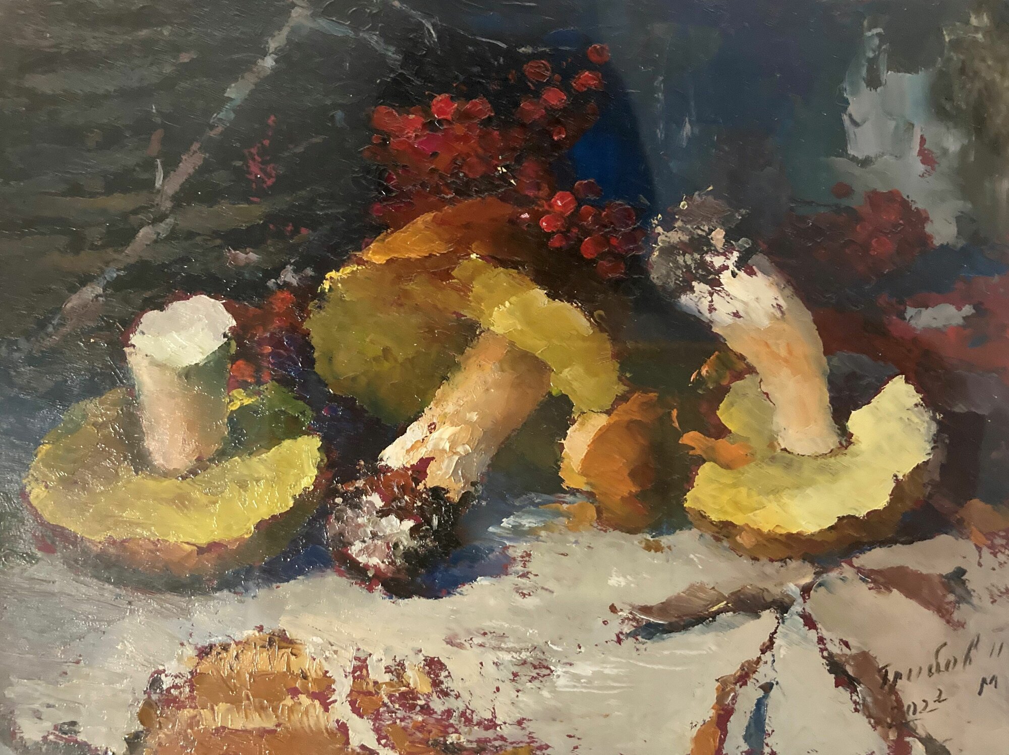 Картина "Натюрморт с грибами", 15х20 см, картон; масло, авторская работа;