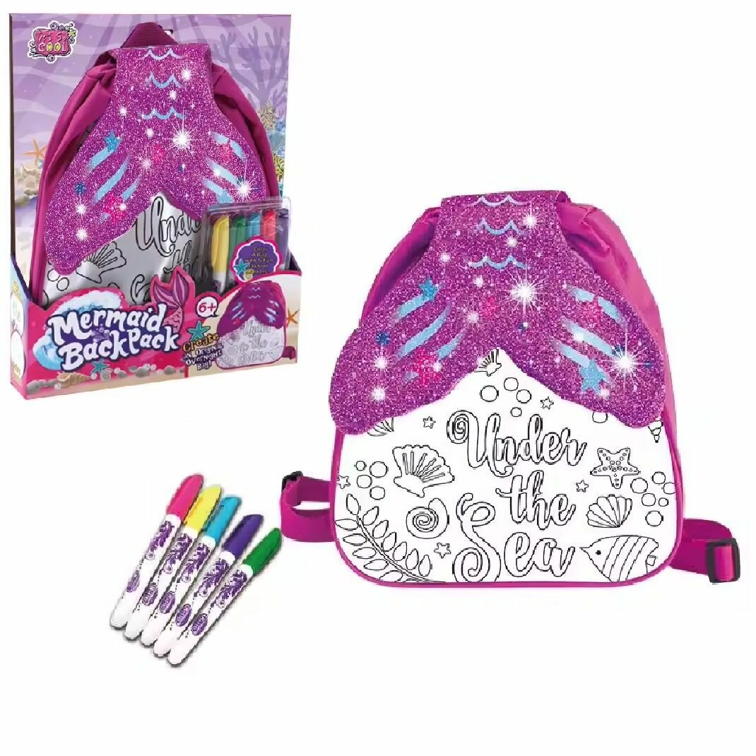 Рюкзак раскраска "Хвост русалки" 25 х 9 х 30 см для девочек, 5 маркеров, JX20422