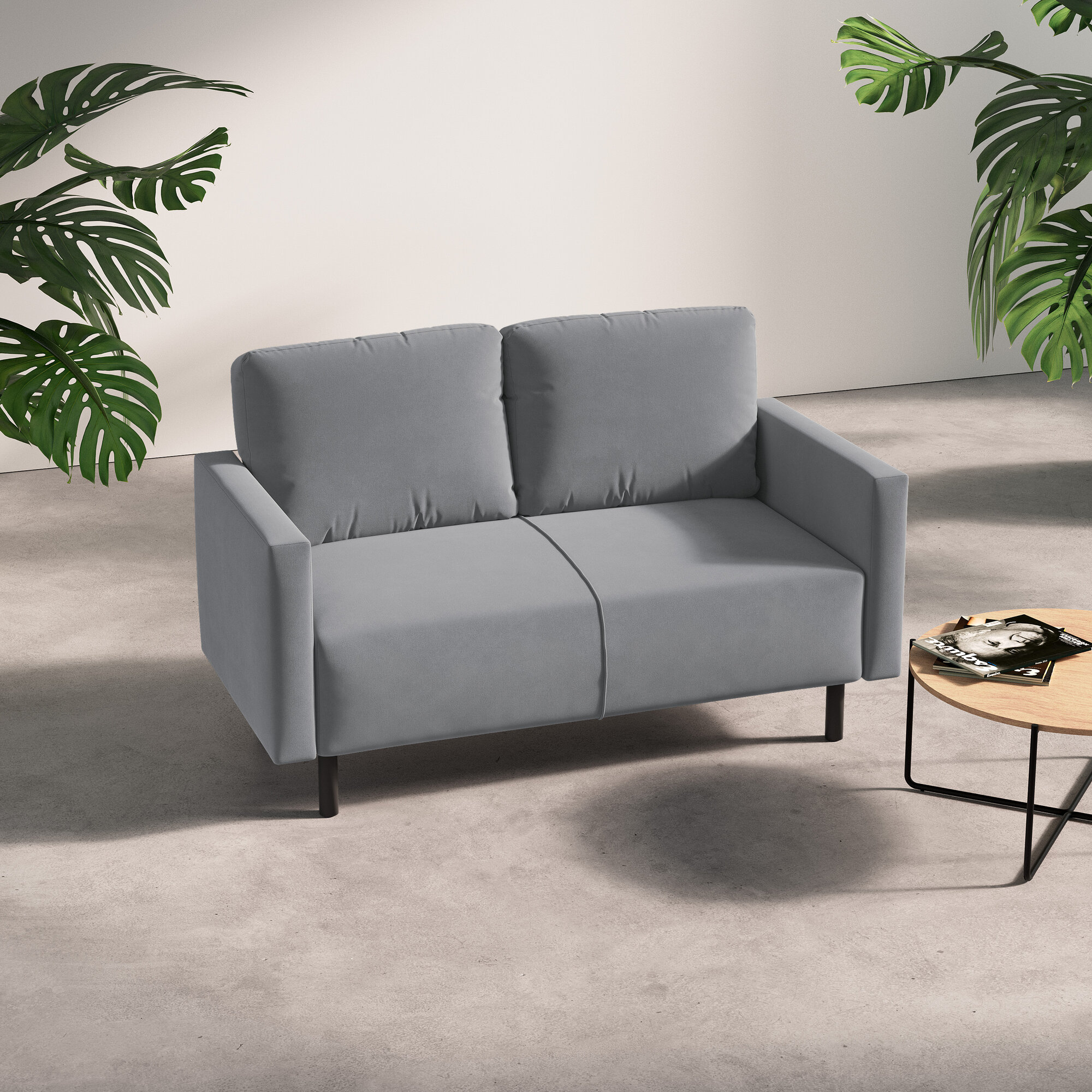 Диван Сканди, на кухню, в офис, 120 см, антивандальный велюр, серый