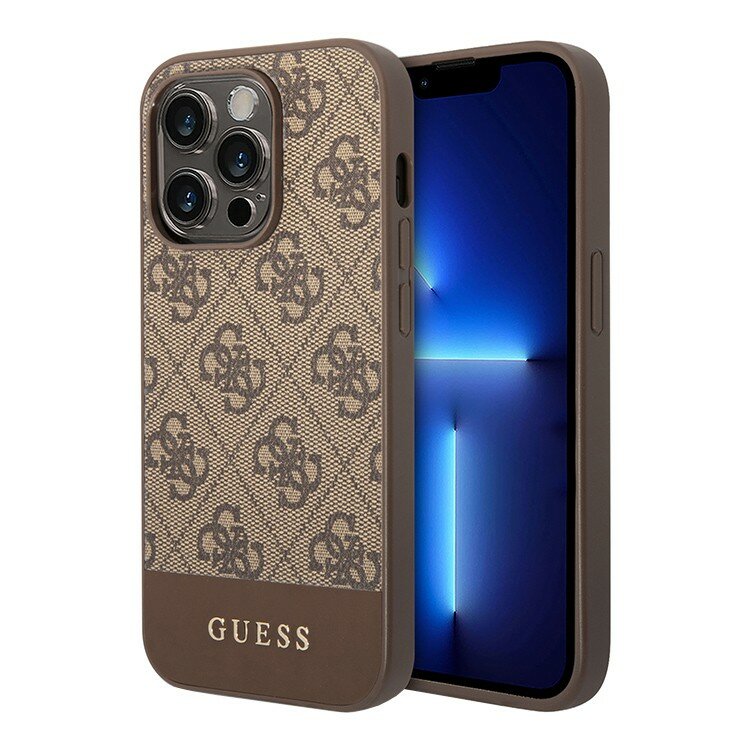 Guess чехол для iPhone 14 Pro Max, PU-кожа 4G Bottom stripe Metal logo коричневый