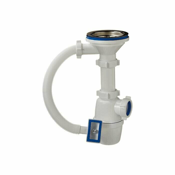 Сифон для кухонной мойки бутылочный с гибким переливом 3 1/2"x40 выпуск с нержавеющей решёткой D=114мм Орио А-4007