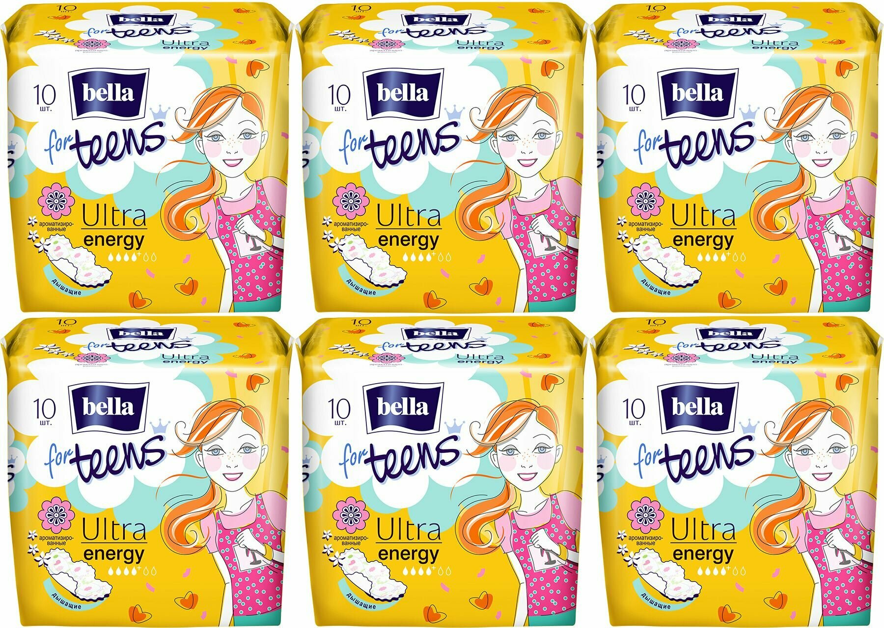 BELLA Прокладки гигиенические супертонкие For teens Energy deo 10 штук в упаковке, 6 уп/