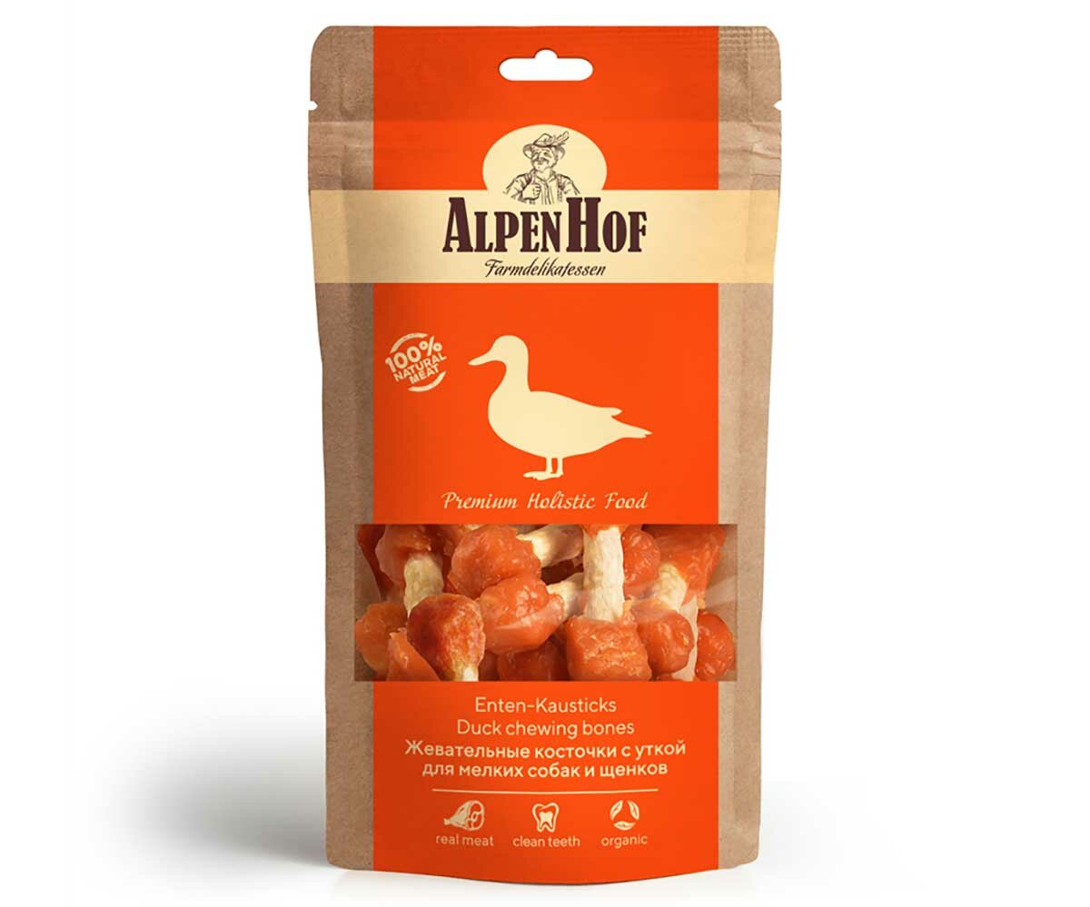 Лакомство для собак мелких пород и щенков Alpenhof жевательные косточки утка 50г a514