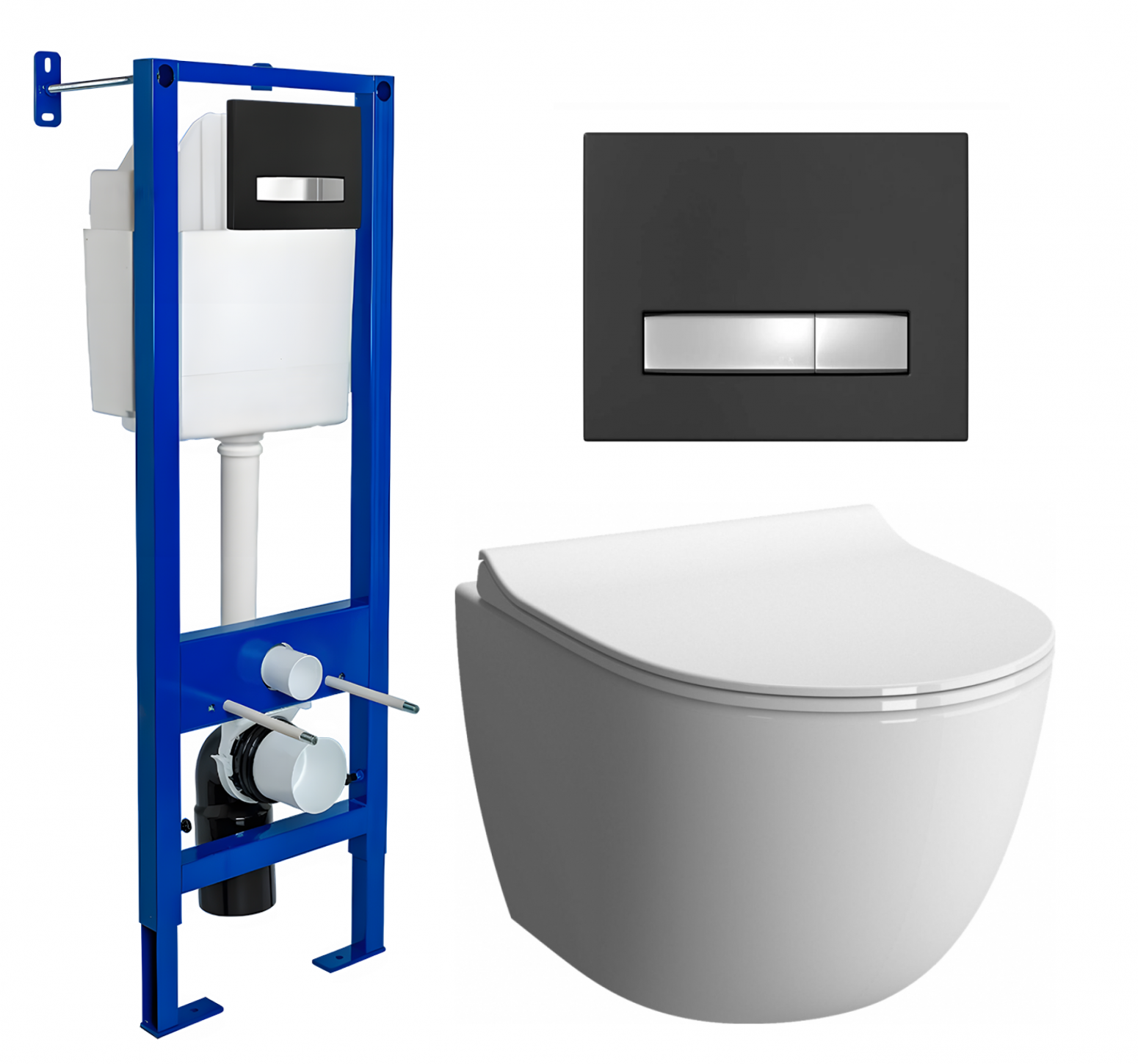 Комплект 3 в 1 инсталляция Berges Atom Line 410 + Унитаз подвесной VitrA Sento 7748В003-0075 + кнопка черная, хром