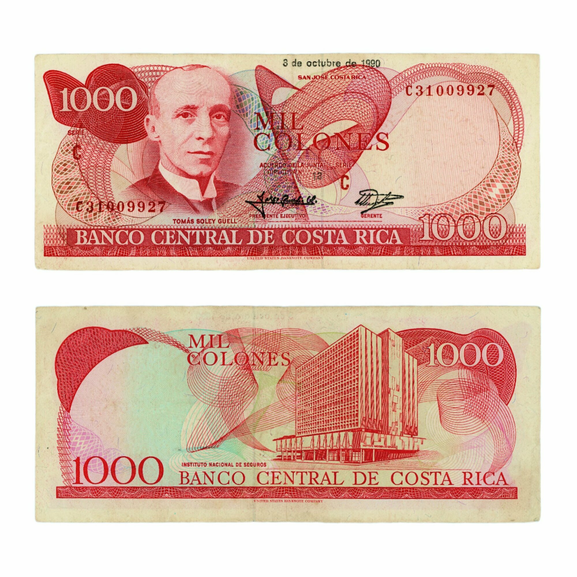 Банкнота Коста-Рика 1000 колонов 1990 год Fine (F) Pick 259